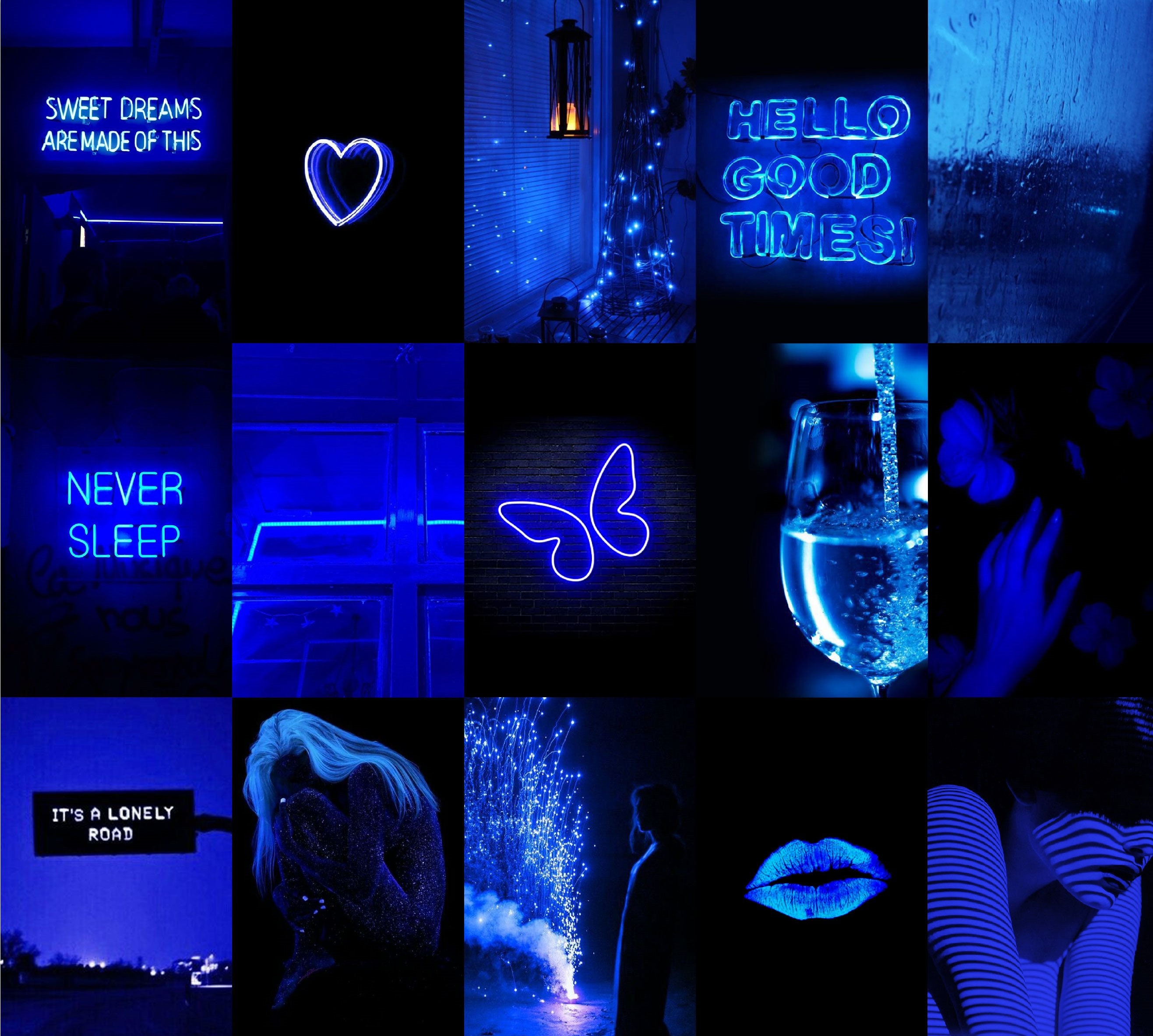 Neon Dark Blue Aesthetic Wall Collage Kit Neon Boujee Photo Etsy
