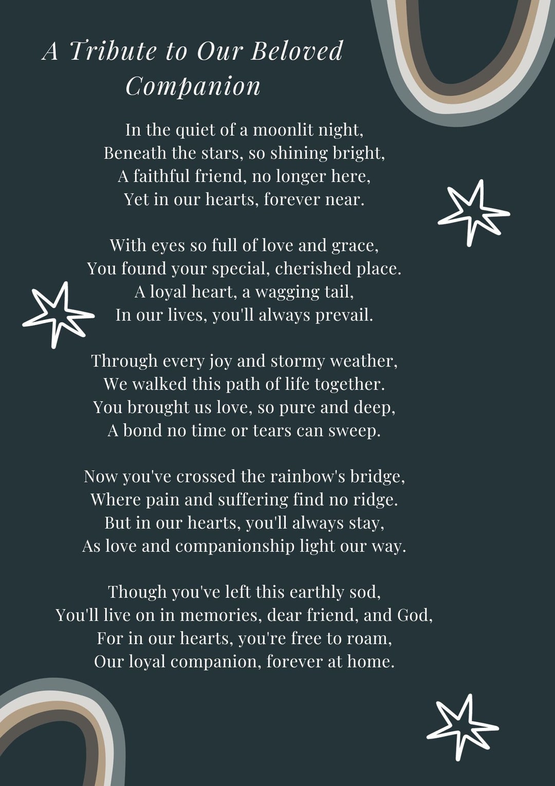 A4 Digital Download Pet Loss Poem: Comforting Words for Grieving Pet ...