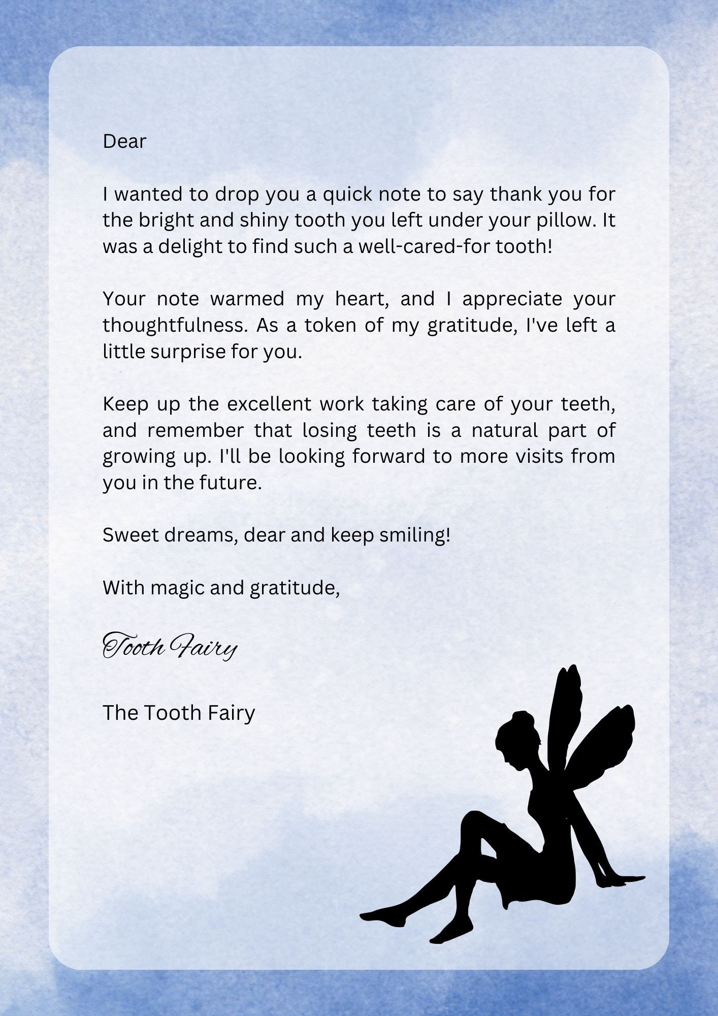 Carta del Hada de los Dientes imprimible Nota personalizada - Etsy España