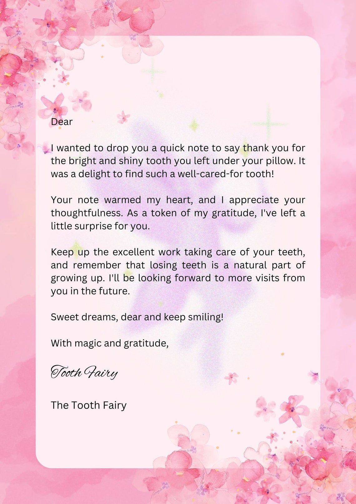 Tooth Fairy Letter Printable - Custom Tooth Fairy Note - Tooth Loss ...
