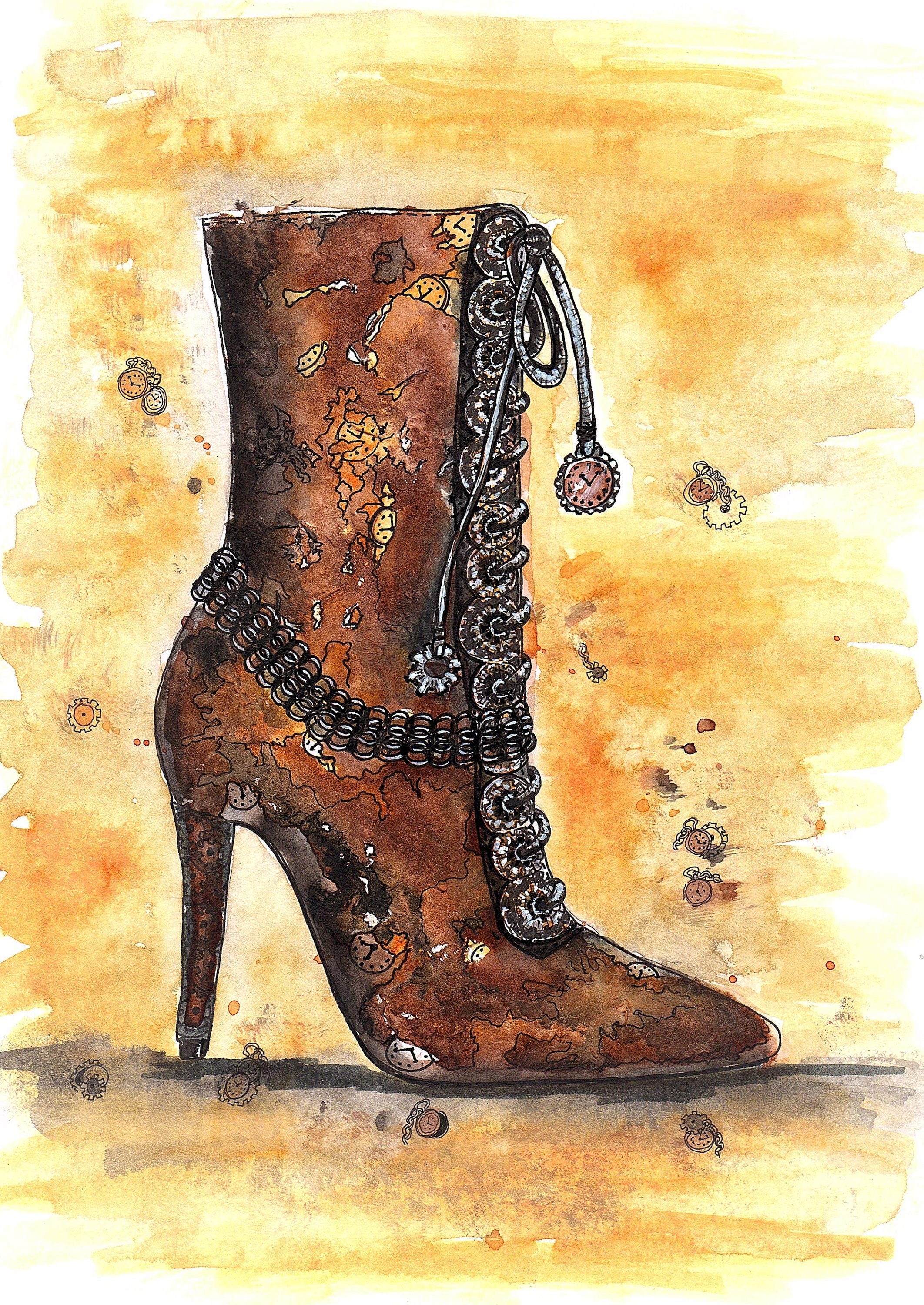 Steampunk Boot. Art Print Pen and Ink Illustration A5 - Etsy