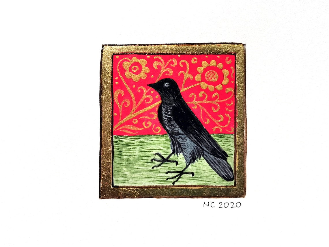 Illumination Medieval Raven Original Artwork - Etsy