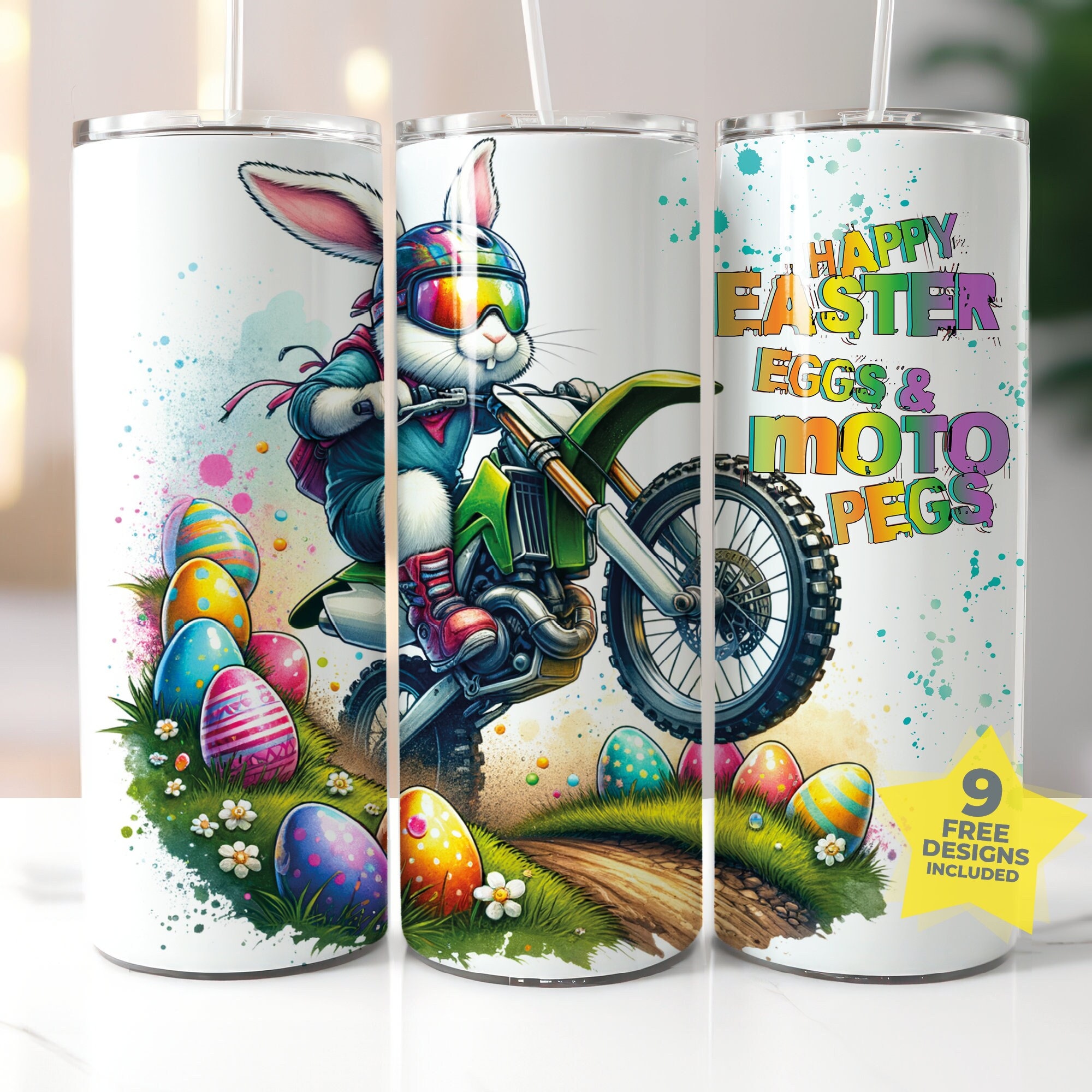 Happy Easter Eggs and Moto Pegs, Seamless 20oz Skinny Tumbler Wrap ...