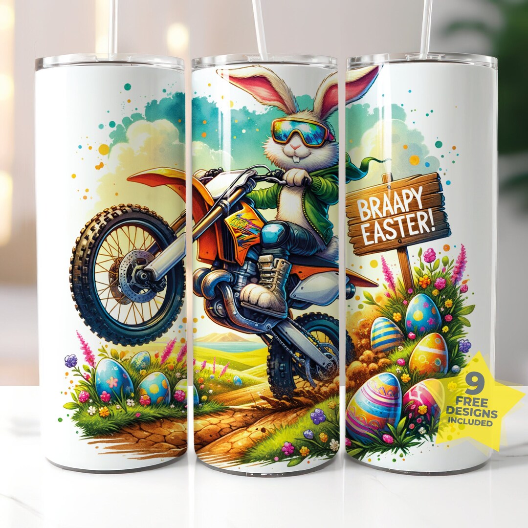 Braapy Easter, Seamless 20oz Skinny Tumbler Wrap, Motocross Easter ...