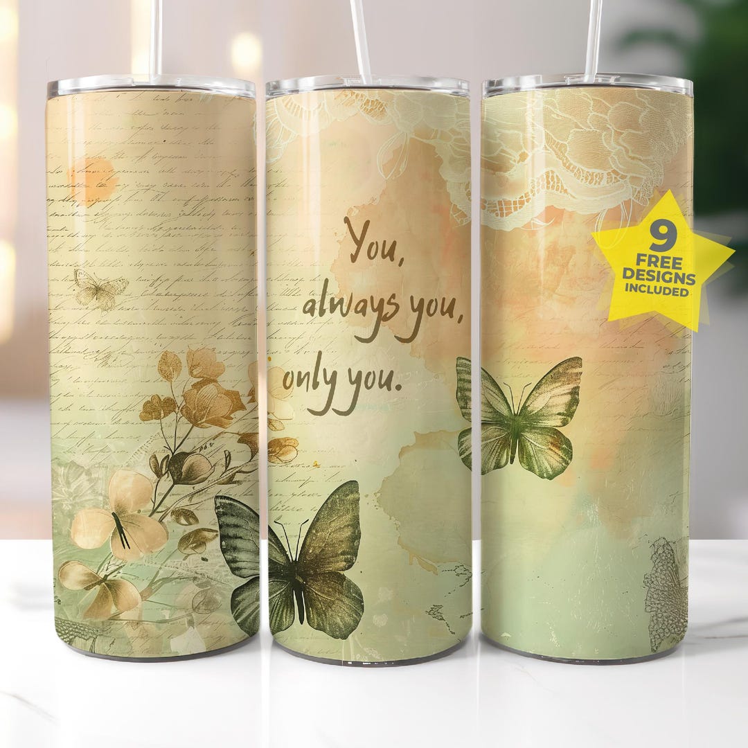 Poetry in Pastels Tumbler Wrap, Butterfly Love Quote, 20oz Skinny ...