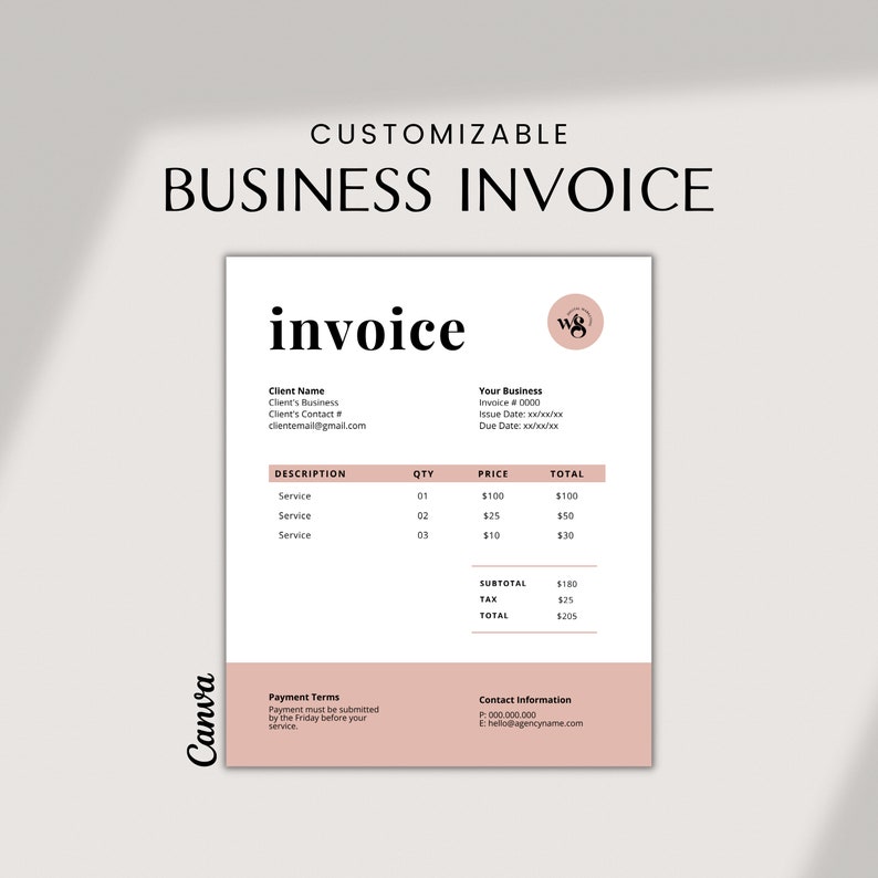 EDITABLE Invoice, Order Form Template, ADD Your LOGO Modern Printable ...