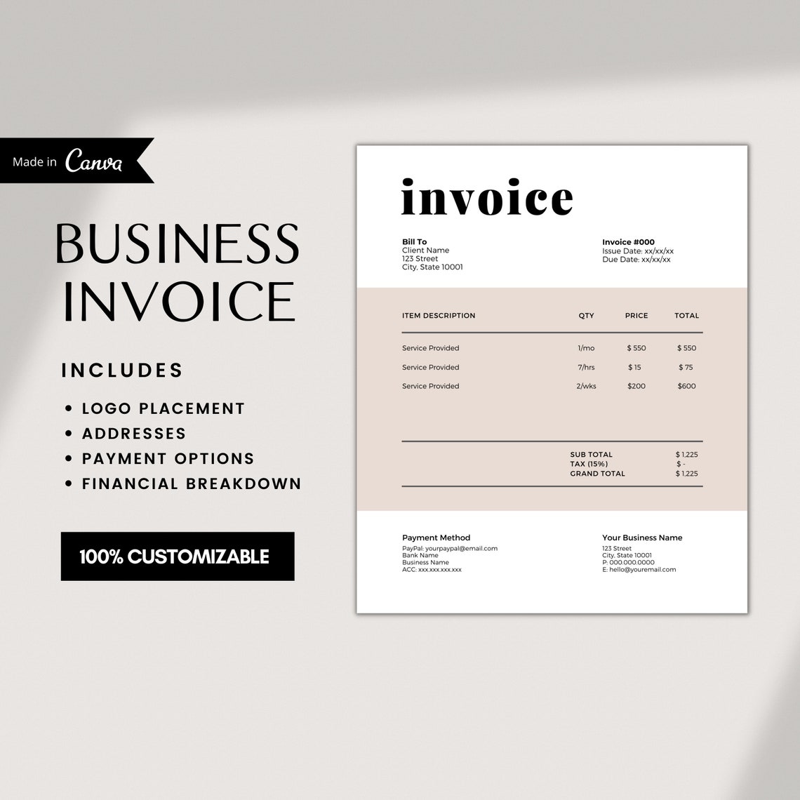 EDITABLE Invoice, Order Form Template, ADD Your LOGO Modern Printable ...