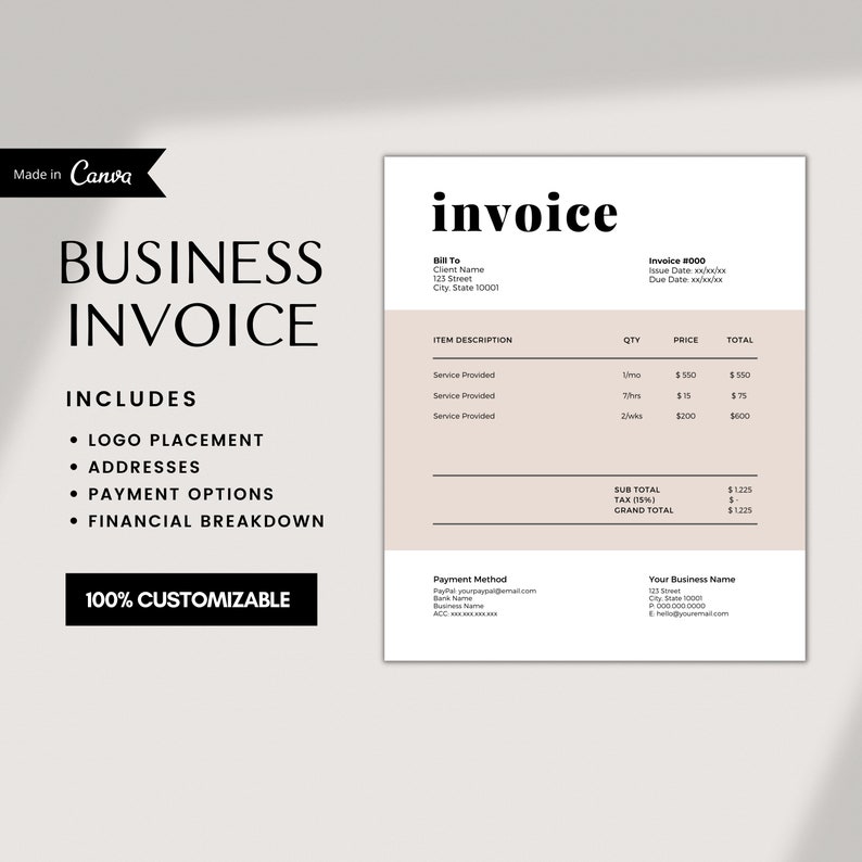 EDITABLE Invoice, Order Form Template, ADD Your LOGO Modern Printable ...
