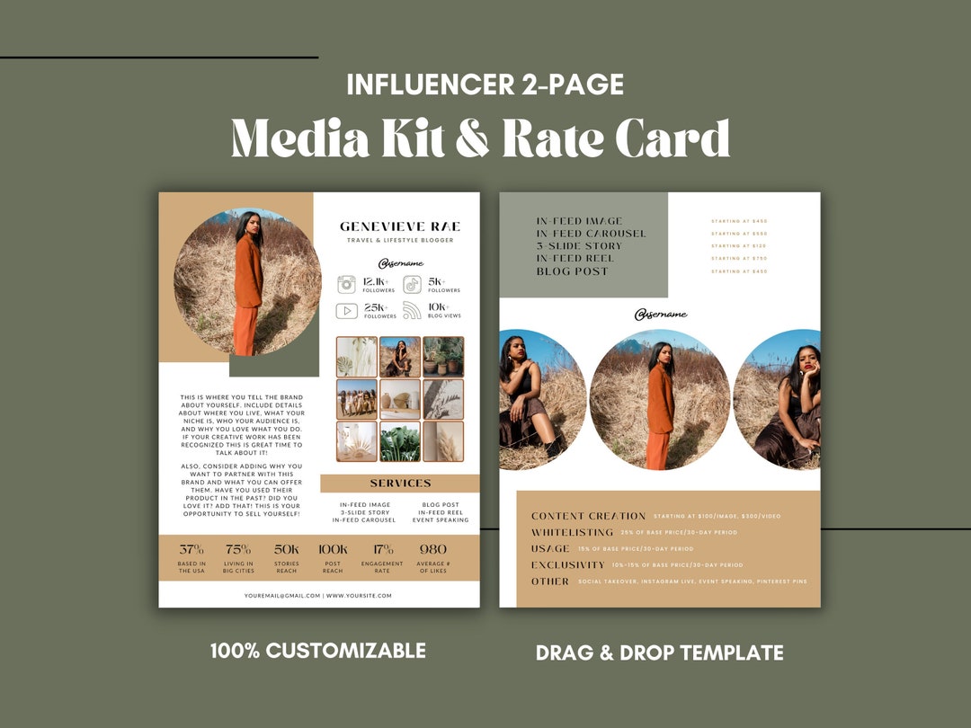 2 Page Media Kit, Rate Card Template, Influencer Media Kit, Blogger ...