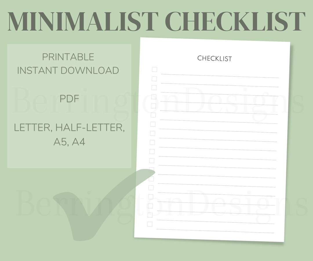 Minimalist Checklist, Printable Checklist, Printable To-do List, Blank ...