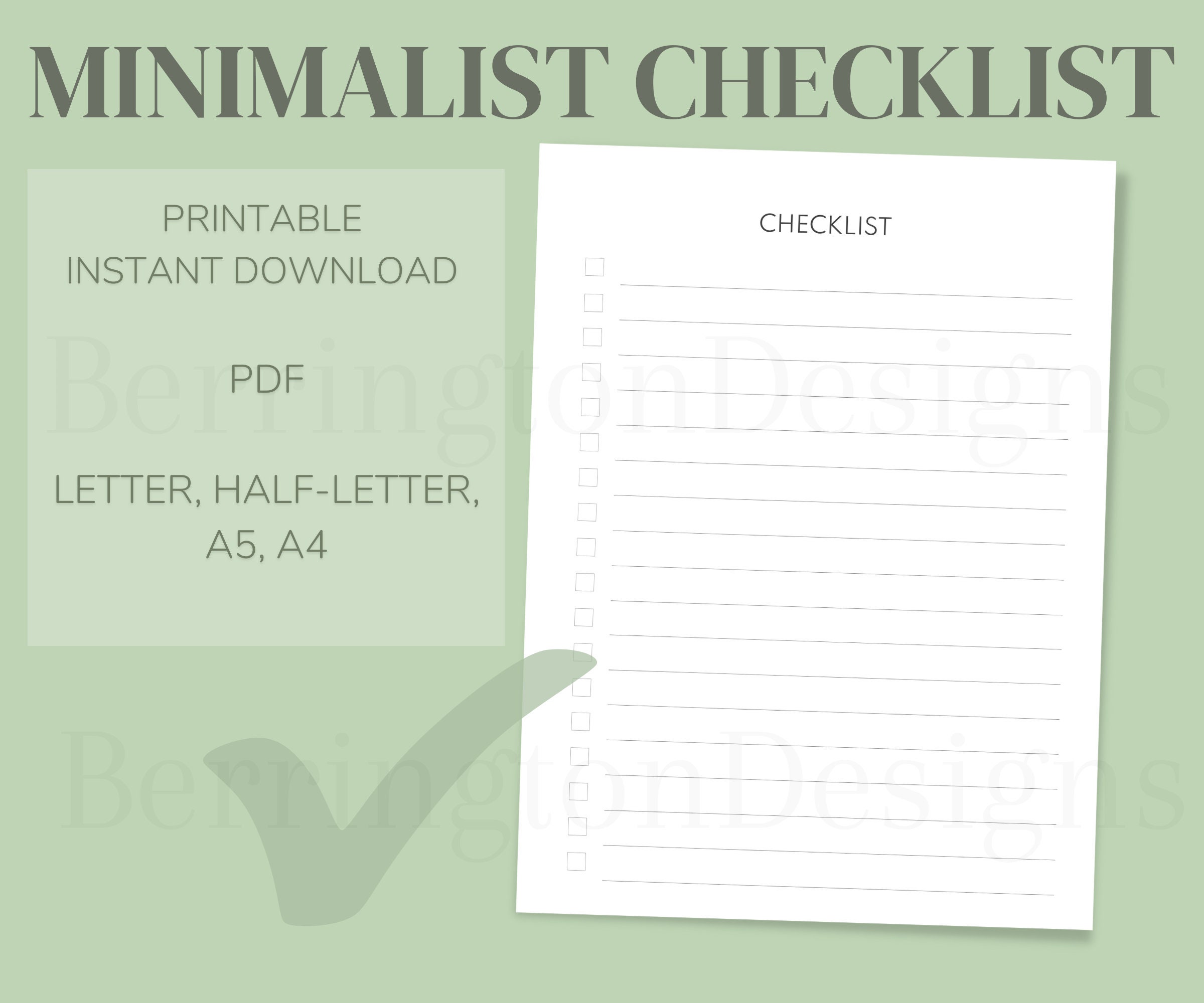 Minimalist Checklist, Printable Checklist, Printable To-do List, Blank ...