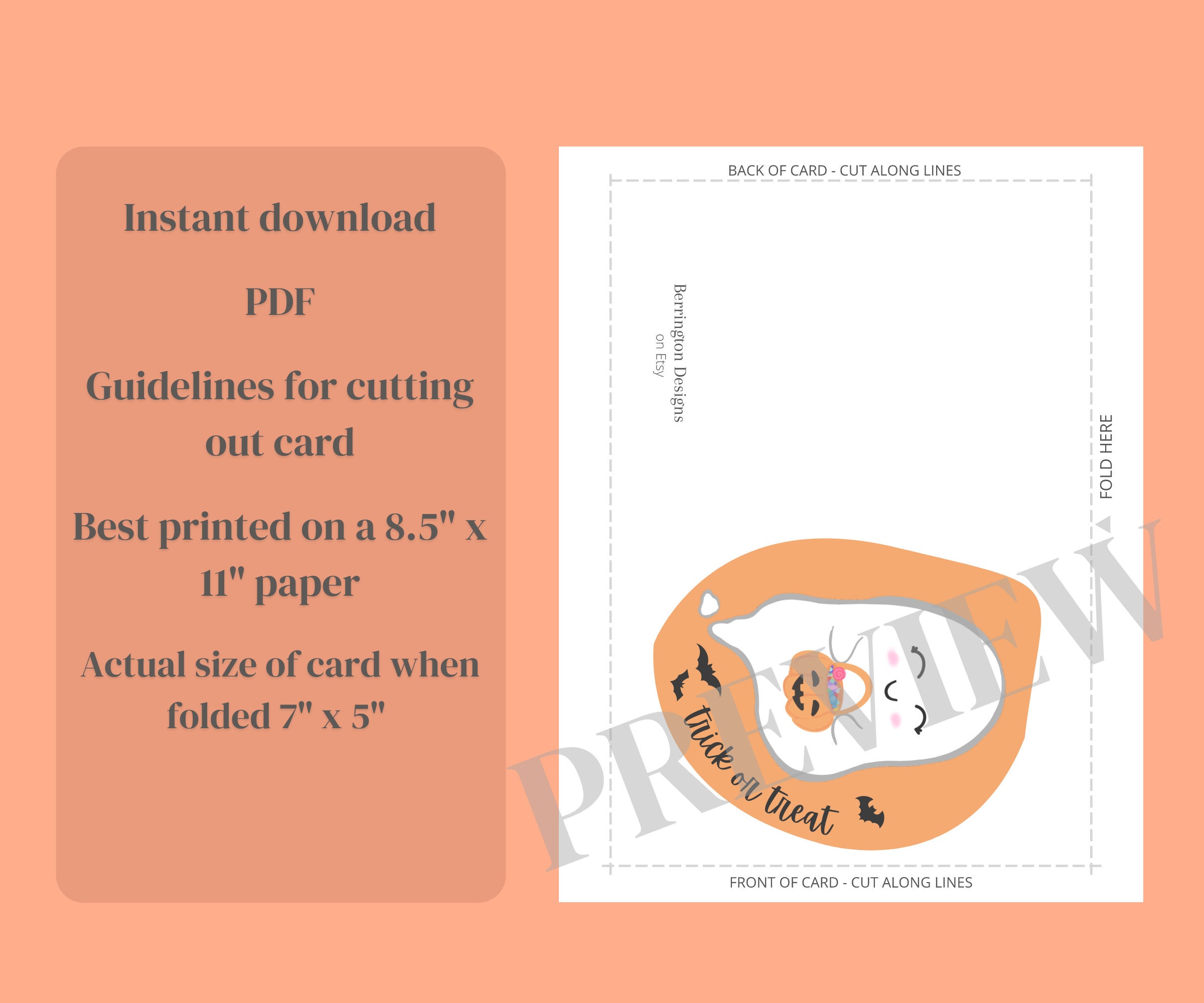 Printable Halloween Card, Trick or Treat, Cute Ghost Card, Pumpkin and ...