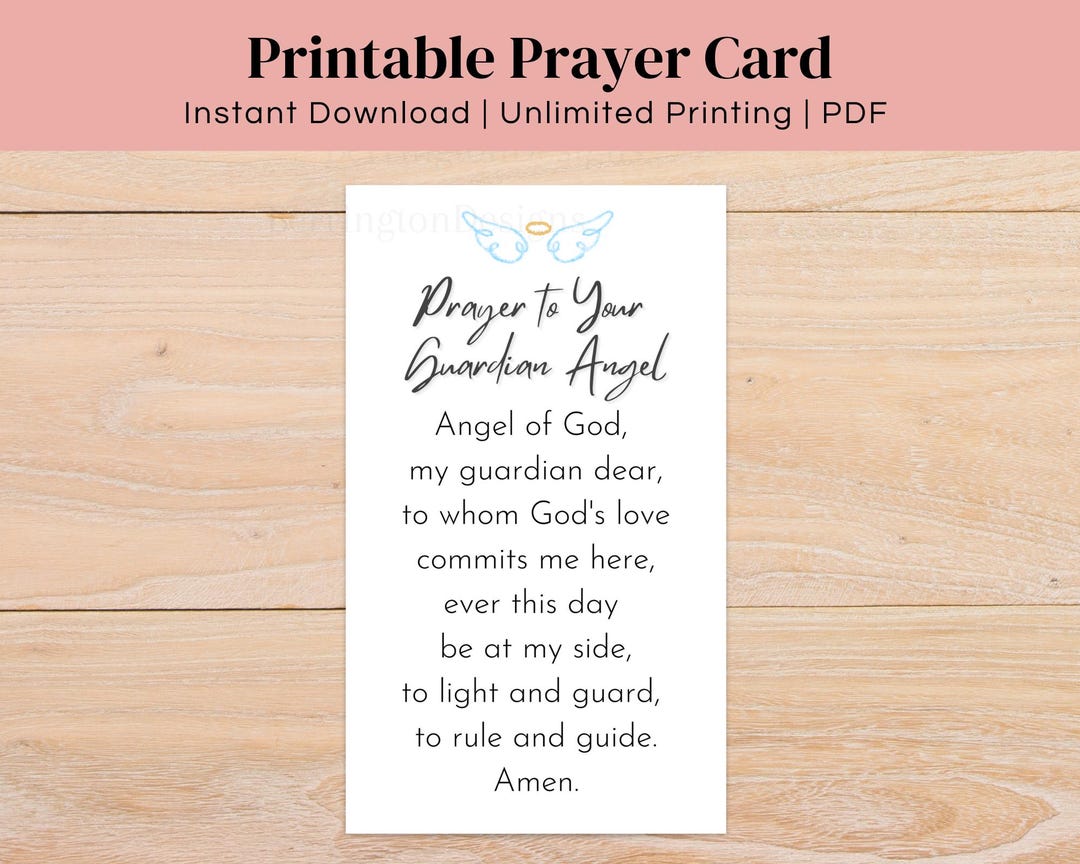 Prayer to Your Guardian Angel Card | Guardian Angel Prayer Card ...