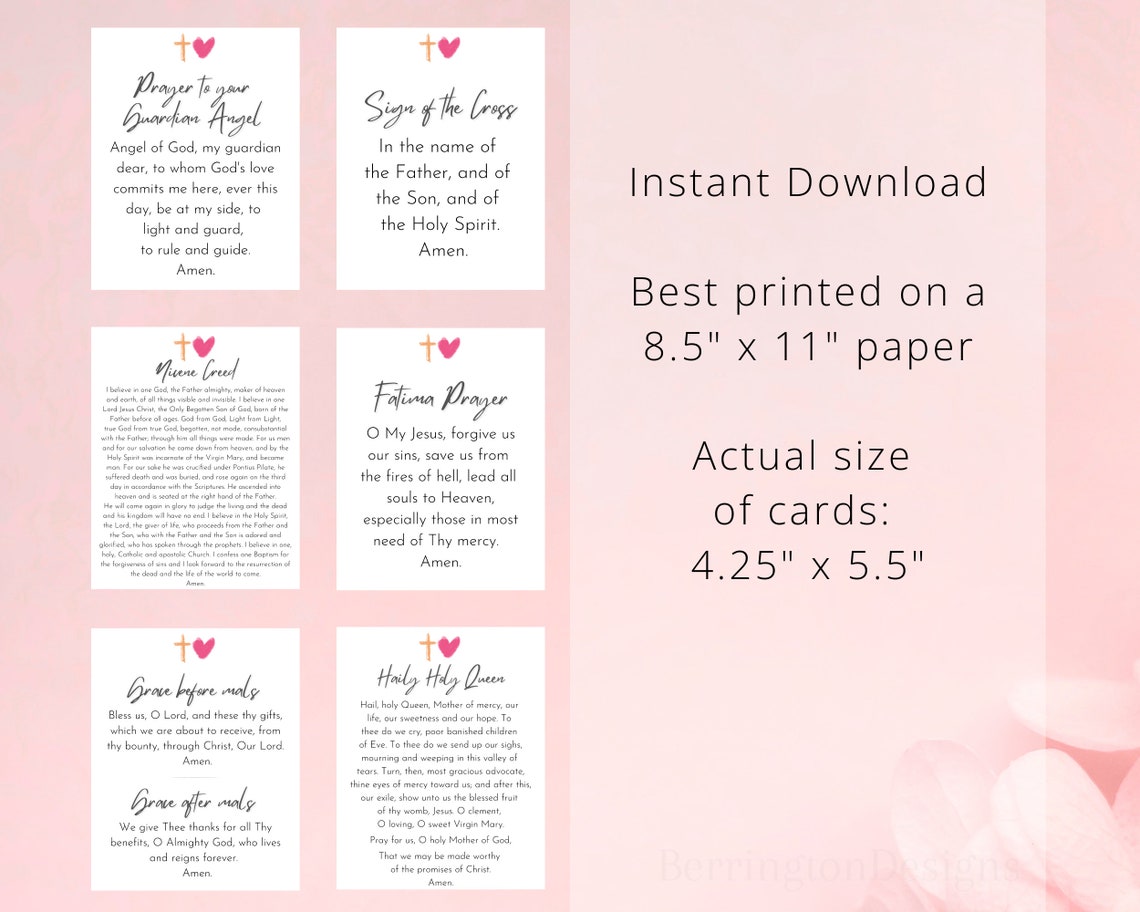 Learn Catholic Prayers Printable Prayer Cards, Flashcards for Catechism Classes, Cute and Simple ...
