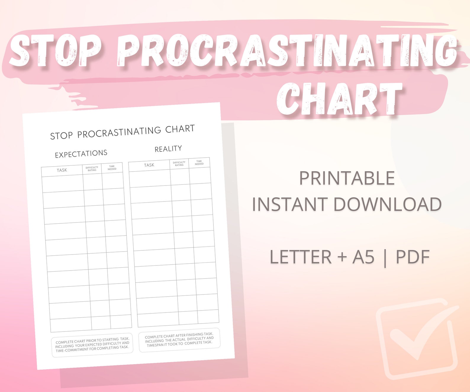 Stop Procrastinating Printable, Anti-procrastination Chart, Stop ...