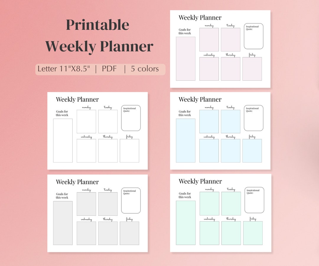 Pastel Weekday Planner Printable Simple Motivational Planner Weekly ...