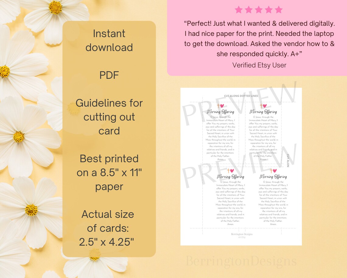 Morning Offering Prayer Card, Printable Prayer Card, Catholic Prayers ...