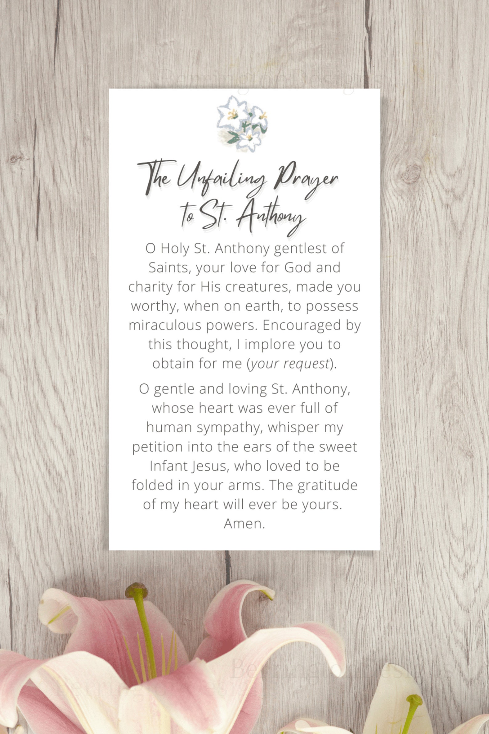 Unfailing Prayer to St. Anthony Prayer Card Catholic Printable, Saint ...