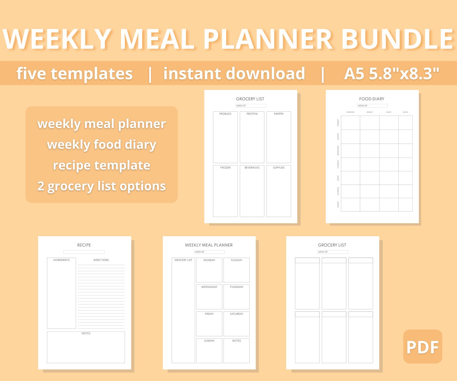 Printable Minimalist Meal Planner, Grocery List Printable, Printable ...