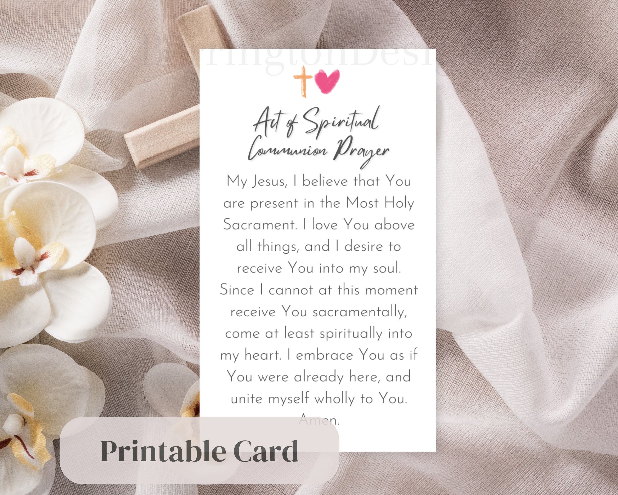 Act of Spiritual Communion Prayer Card Printable, Communion Prayer ...