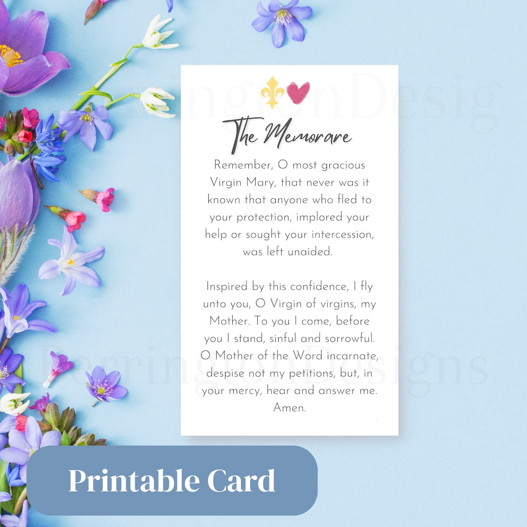 The Memorare Prayer Card Printable, Blessed Virgin Mary, Instant ...