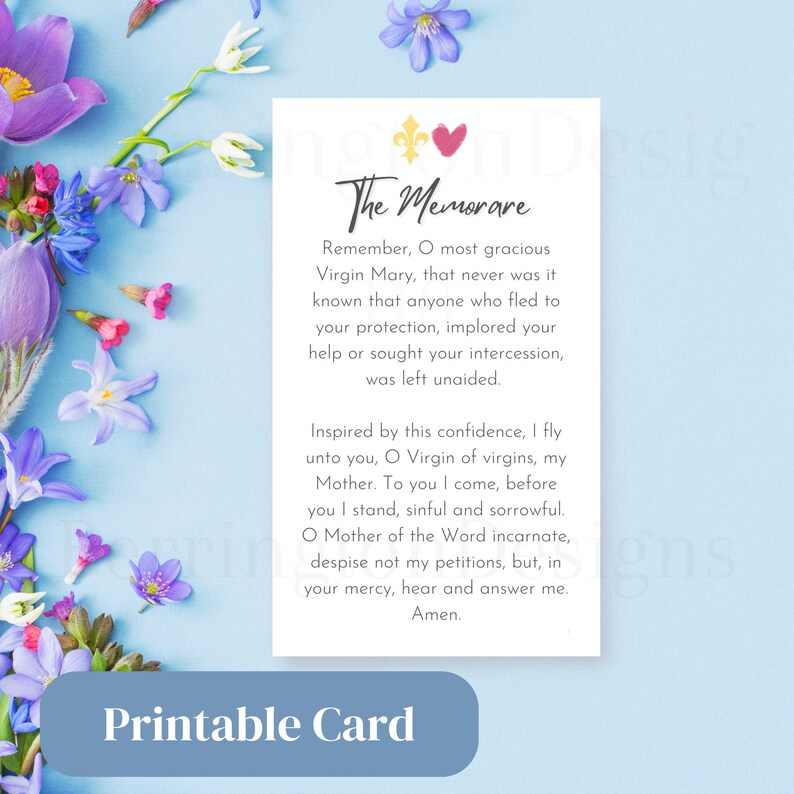 The Memorare Prayer Card Printable, Blessed Virgin Mary, Instant ...
