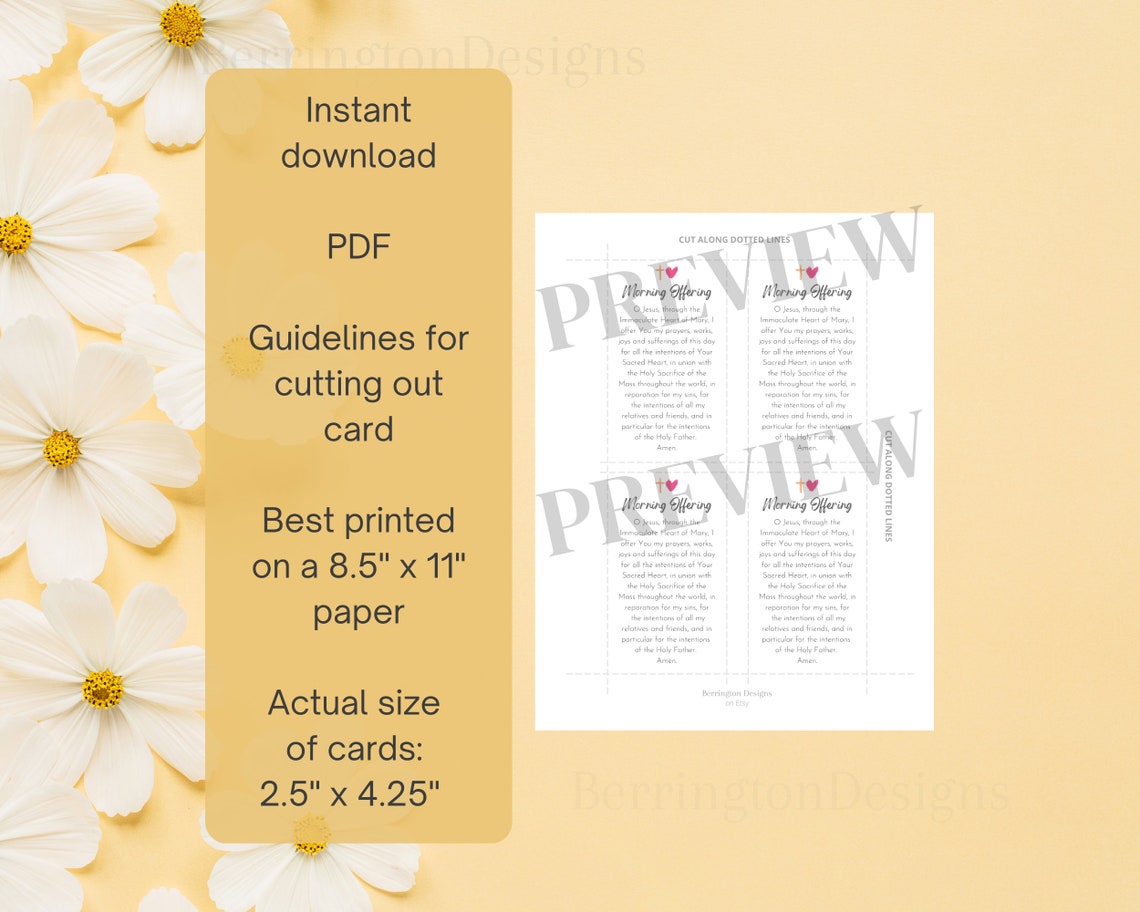 Morning Offering Prayer Card, Printable Prayer Card, Catholic Prayers ...