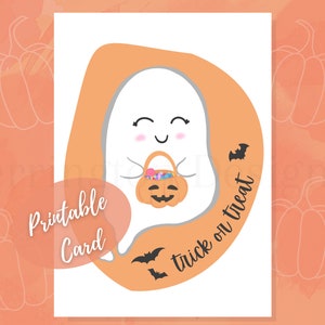 Printable Halloween Card, Trick or Treat, Cute Ghost Card, Pumpkin and ...