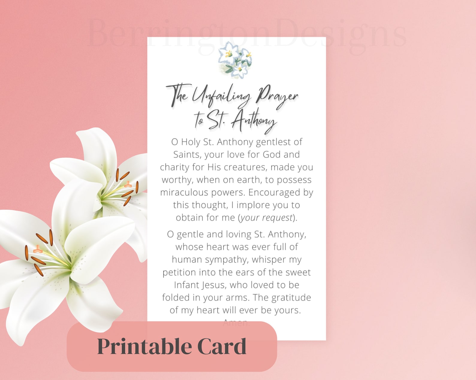 Unfailing Prayer to St. Anthony Prayer Card Catholic Printable, Saint ...