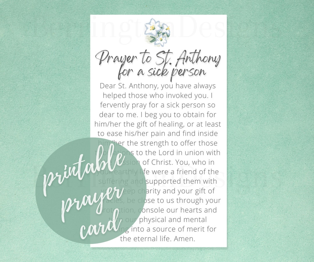 St. Anthony Prayer Card, Prayer to St. Anthony for a Sick Person, Saint ...