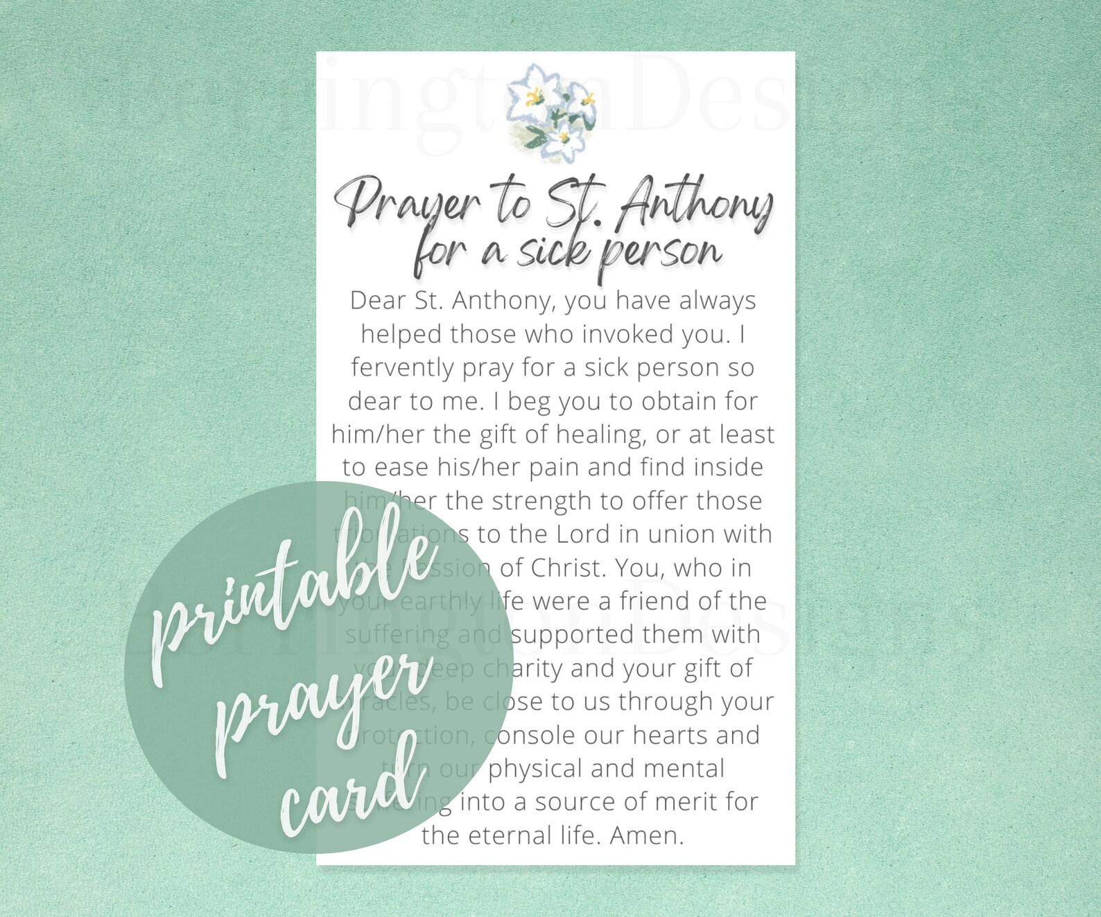 St. Anthony Prayer Card, Prayer to St. Anthony for a Sick Person, Saint ...