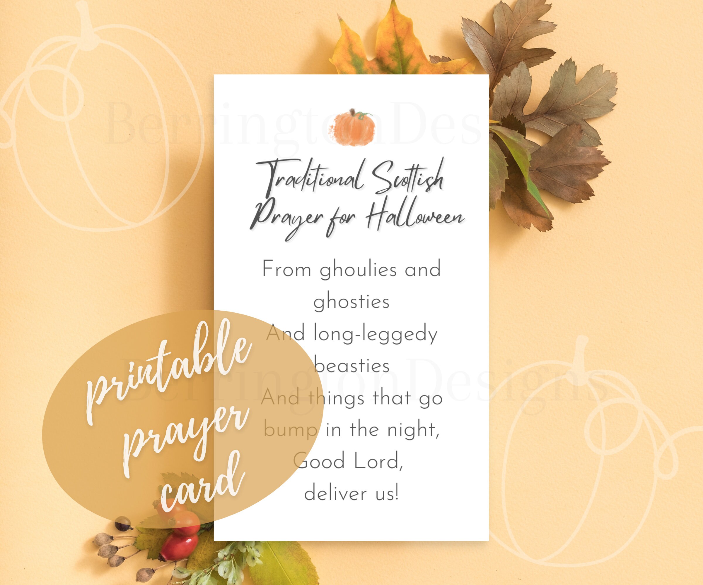 Printable Halloween Prayer Card, Cute Pumpkin Halloween Prayer Card ...