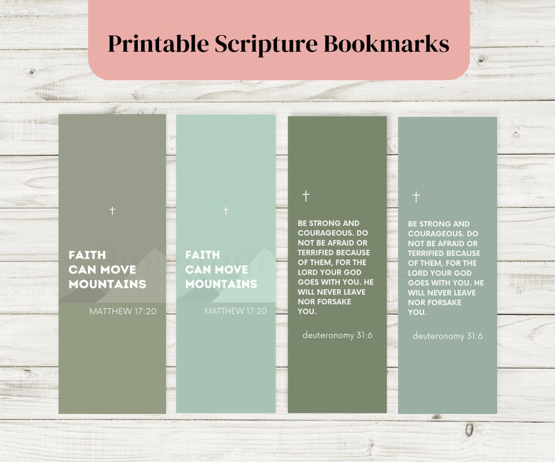 Green Bible Verse Scripture Printable Bookmarks | Faith Can Move ...