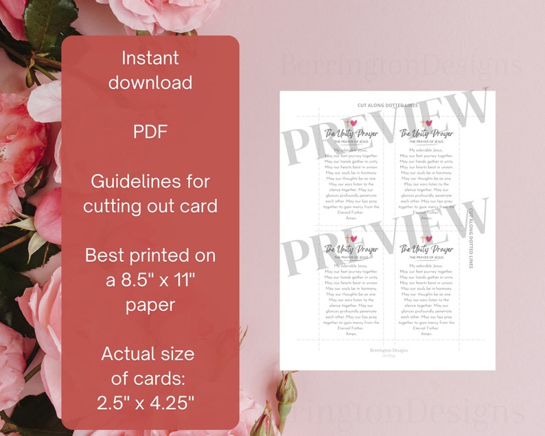 The Unity Prayer Card: Catholic Prayer of Jesus (digital Download) - Etsy