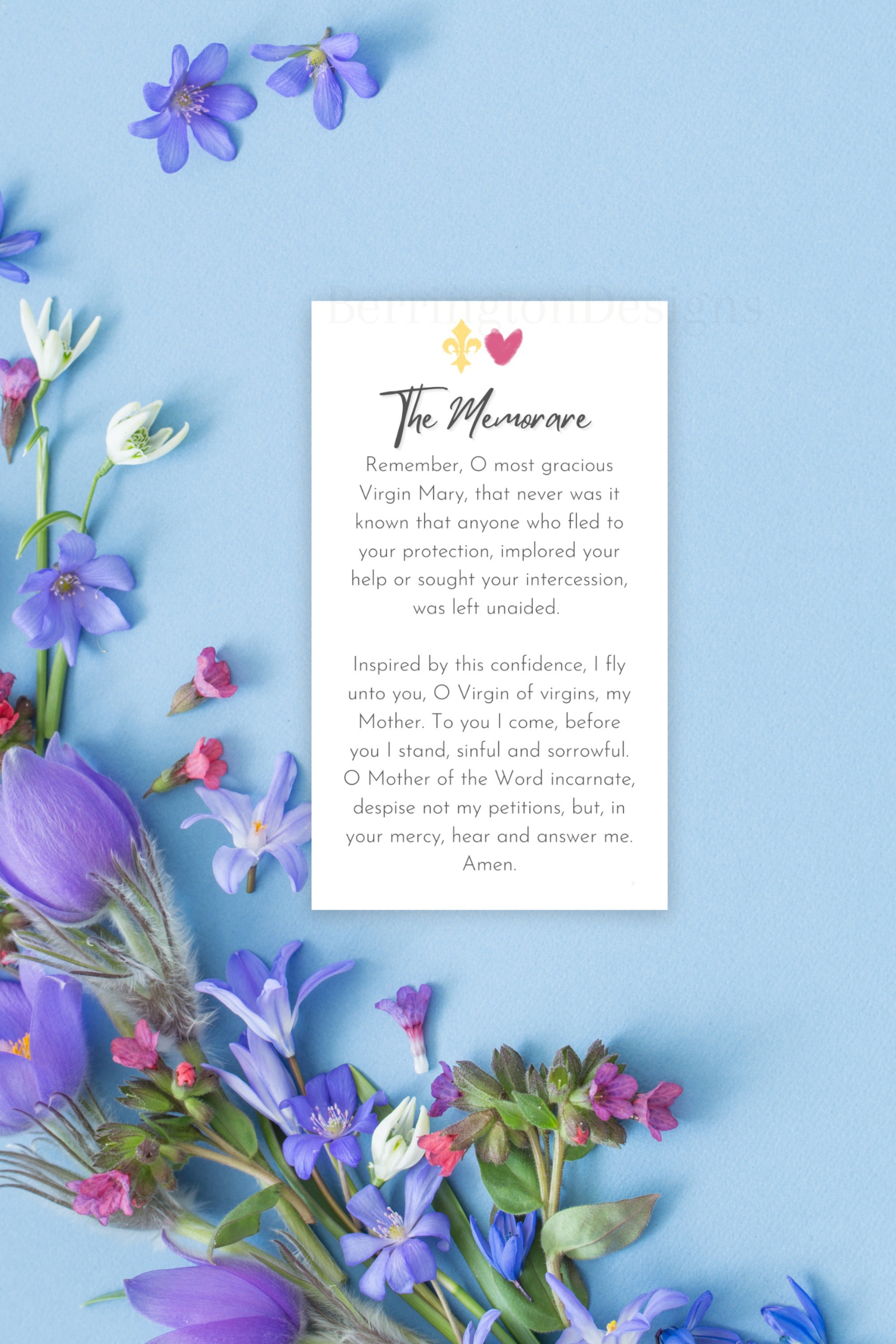 The Memorare Prayer Card Printable, Blessed Virgin Mary, Instant ...