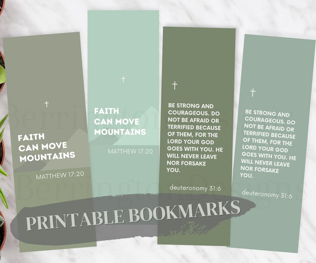Green Printable Bible Verse Scripture Bookmarks Faith Can Move ...