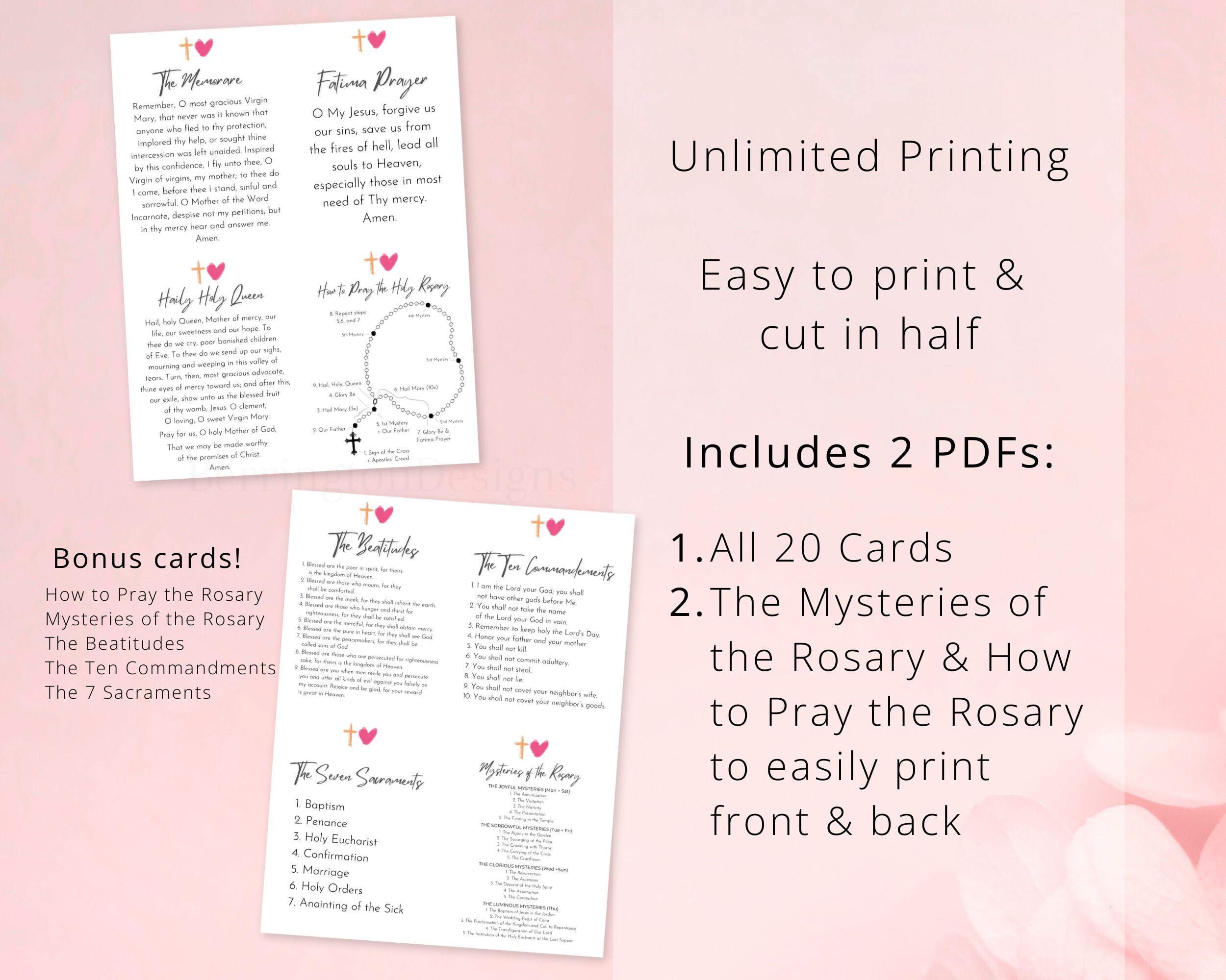 Learn Catholic Prayers Printable Prayer Cards, Flashcards for Catechism Classes, Cute and Simple ...