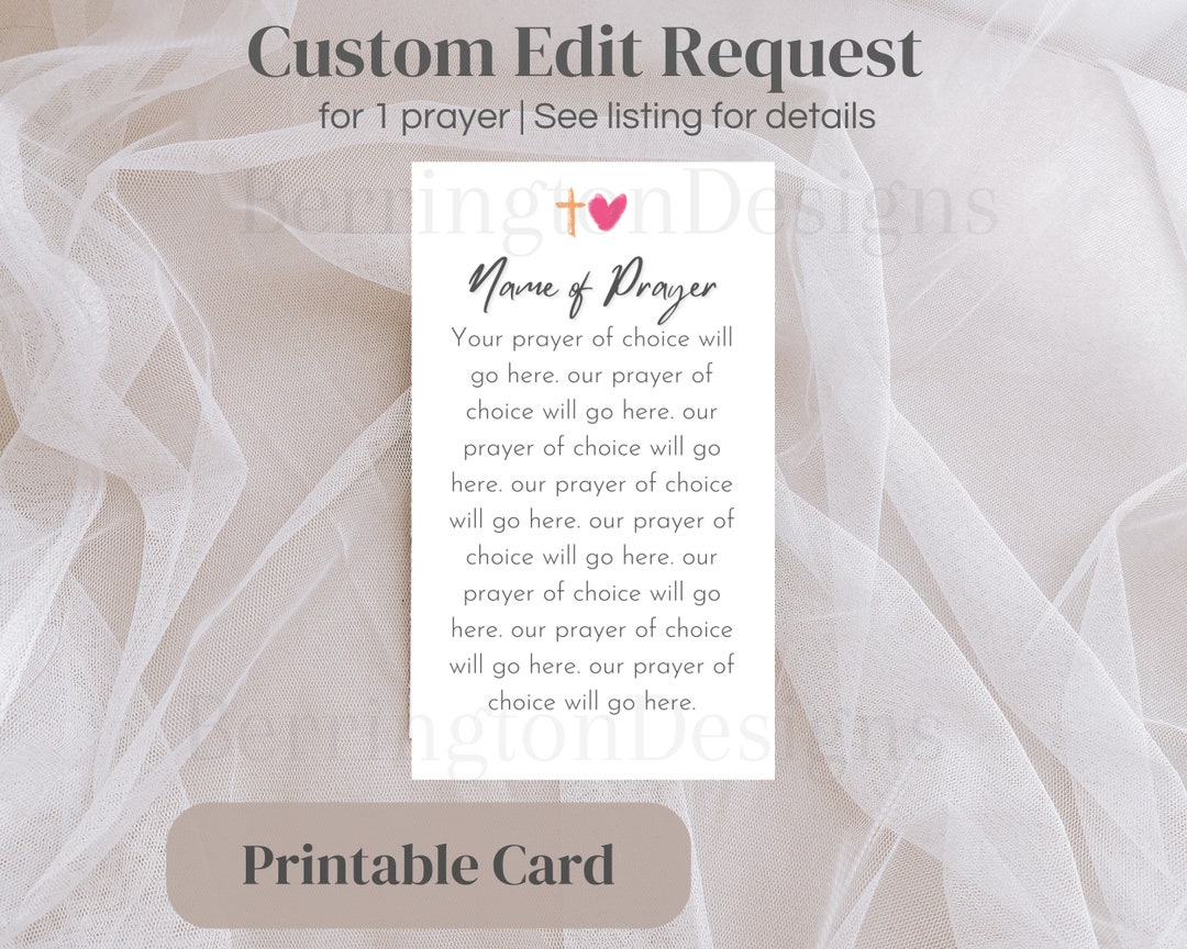 Custom Prayer Card With Cute and Simple Cross With Heart - Great for ...