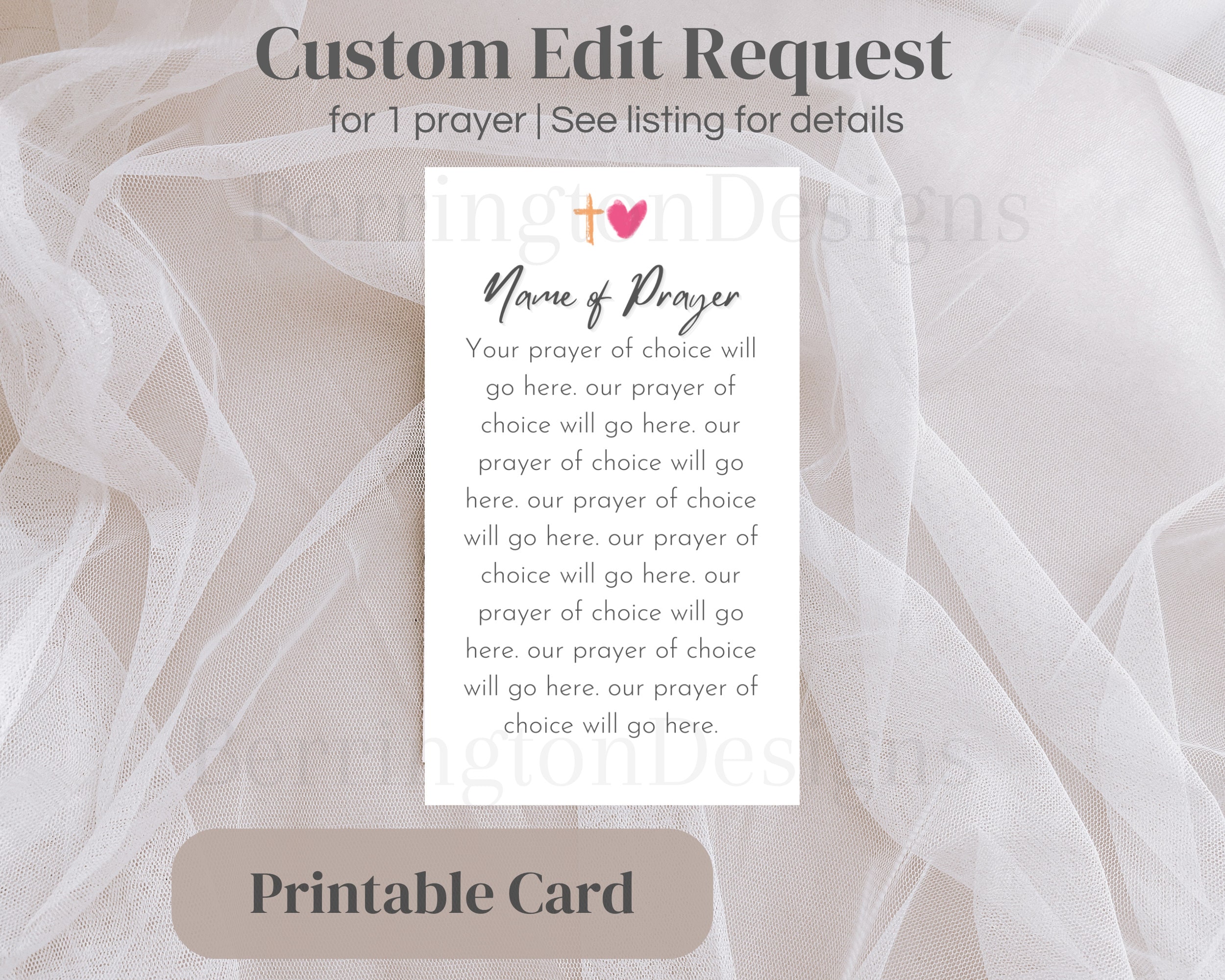 Custom Prayer Card With Cute and Simple Cross With Heart Great for ...