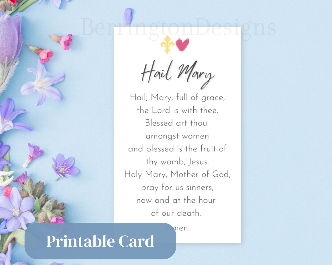 Printable Hail Mary Prayer Card With a Fleur-de-lis and Heart Simple ...