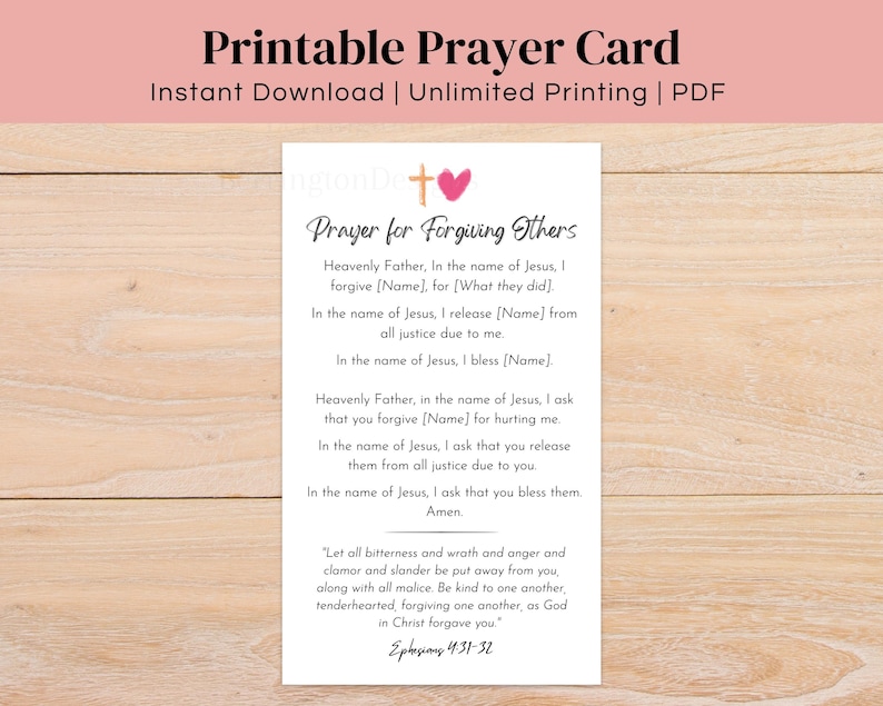 Prayer for Anger and Forgiving Others Printable Card - Etsy