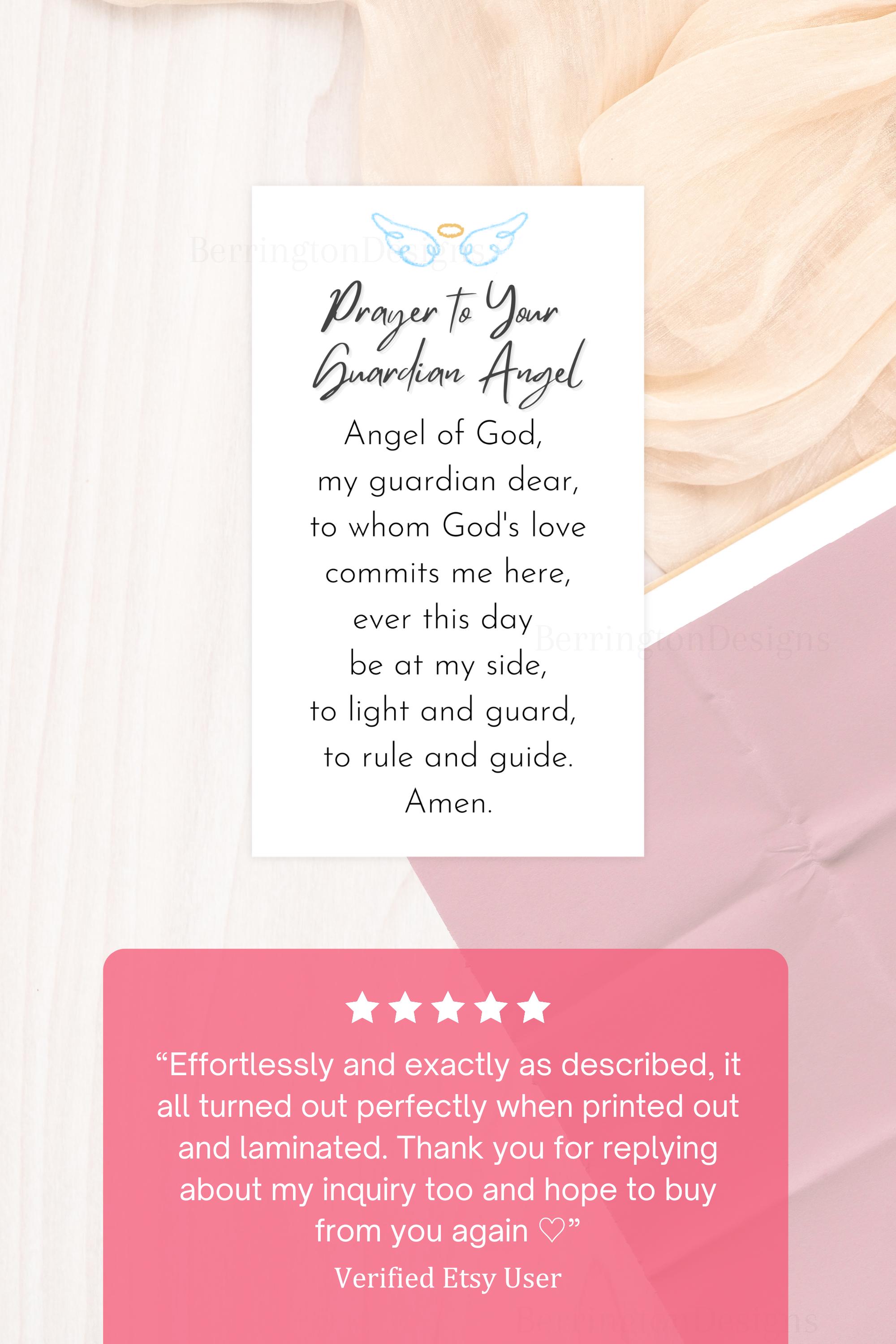 Prayer to Your Guardian Angel Card | Guardian Angel Prayer Card ...