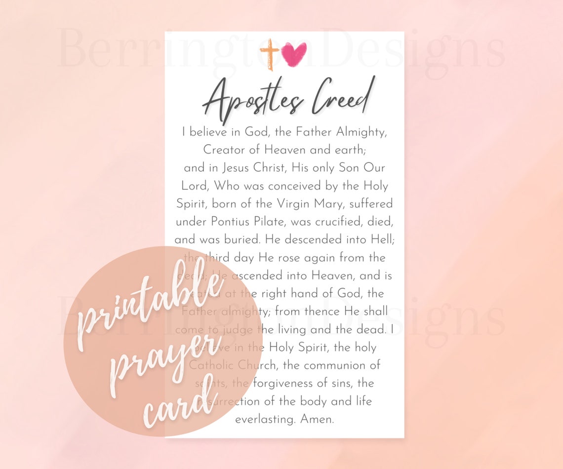 Apostles Creed Printable Prayer Card, Apostles Creed Prayer, Catholic ...