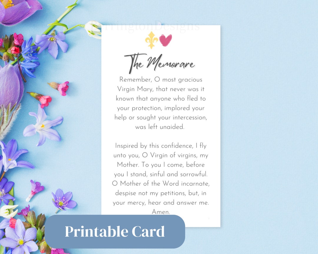 The Memorare Prayer Card Printable, Blessed Virgin Mary, Instant ...