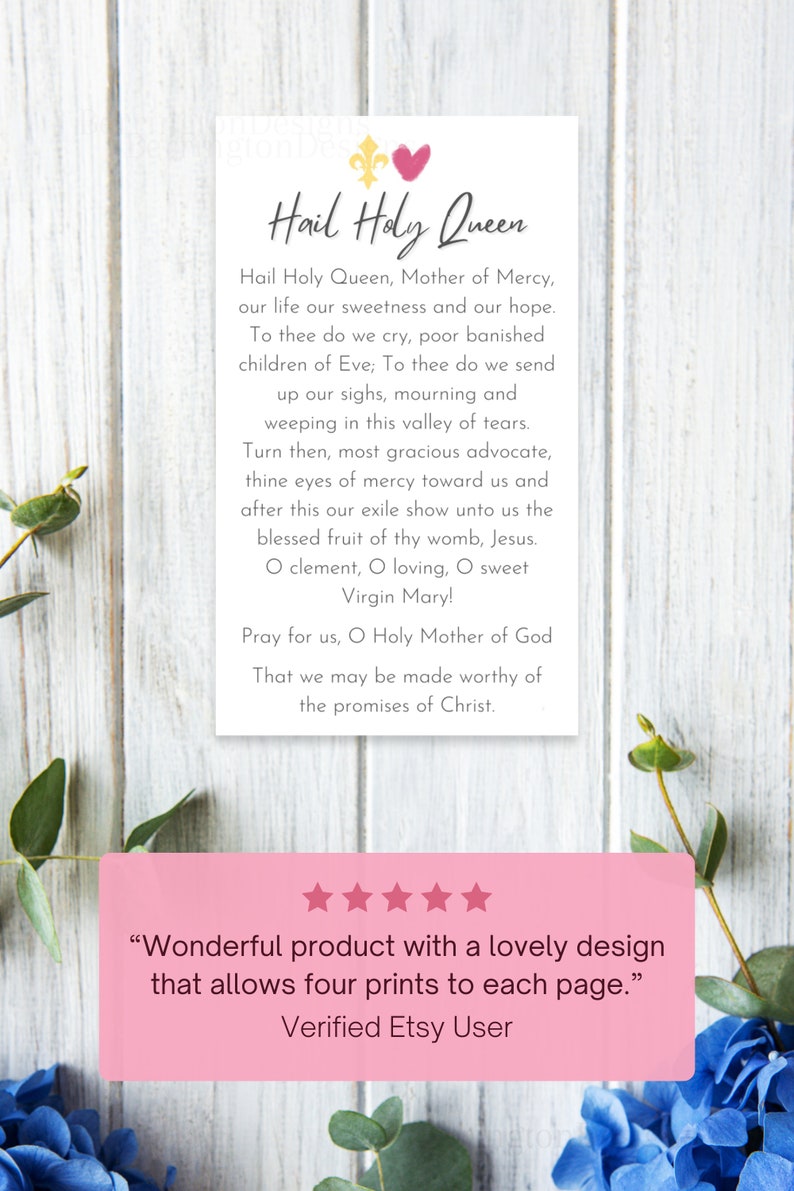 Hail Holy Queen, Printable Prayer Card, Salve Regina, Virgin Mary, Holy ...