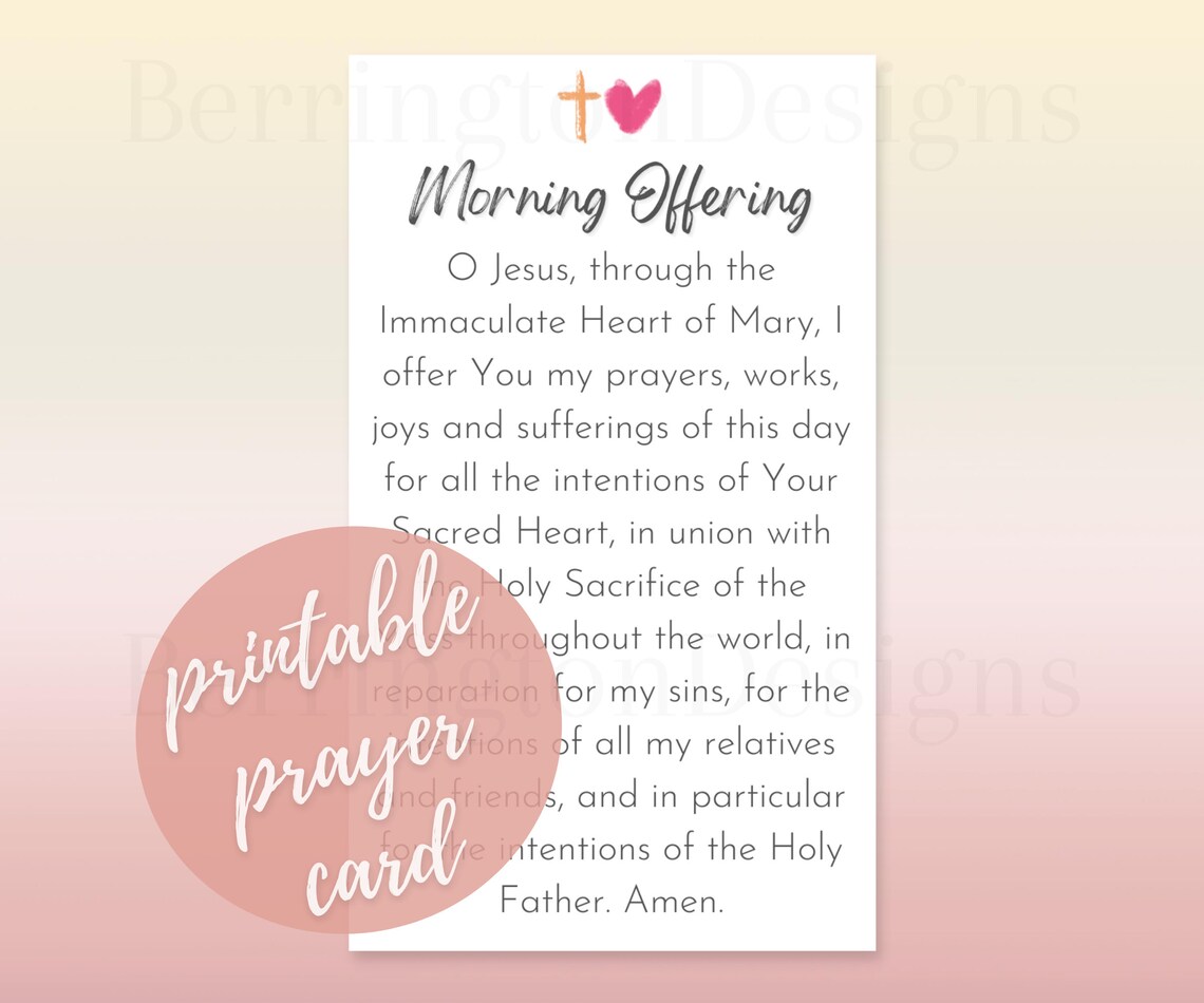 Morning Offering Prayer Card Printable Prayer Card Catholic - Etsy