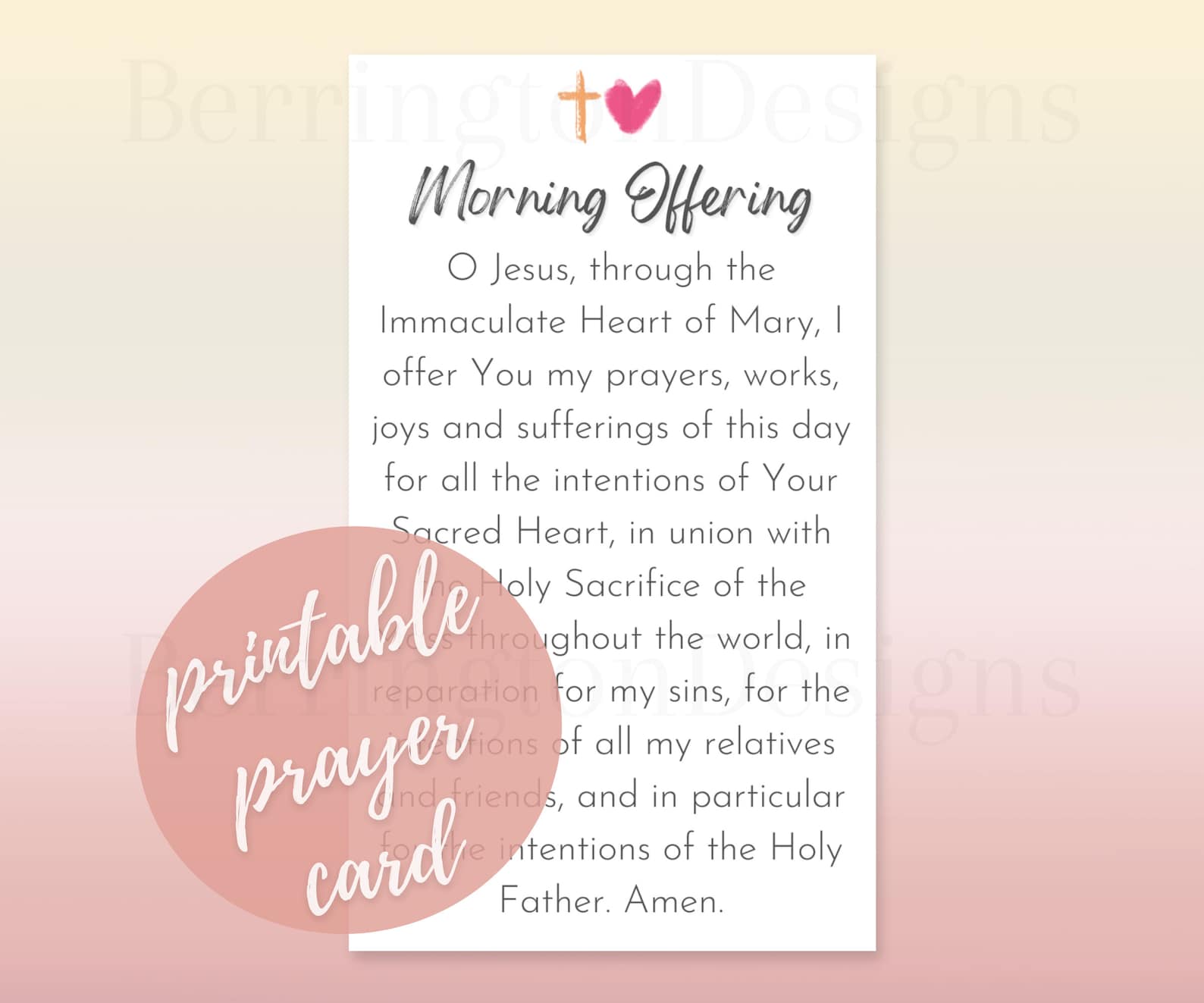 Morning Offering Prayer Card Printable Prayer Card Catholic - Etsy