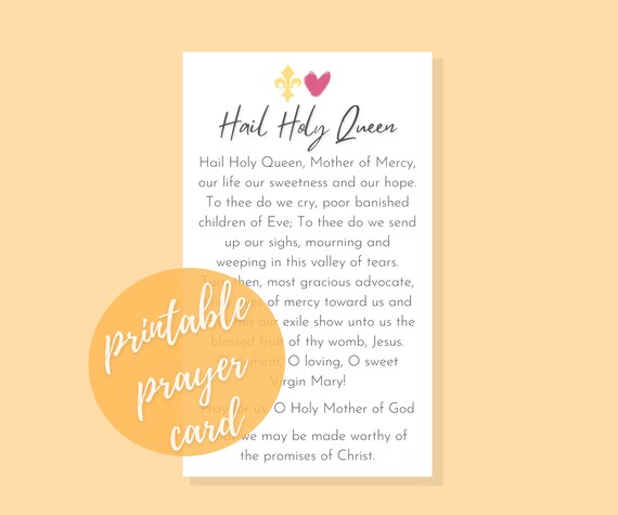 Hail Holy Queen Printable Prayer Card Salve Regina Virgin | Etsy