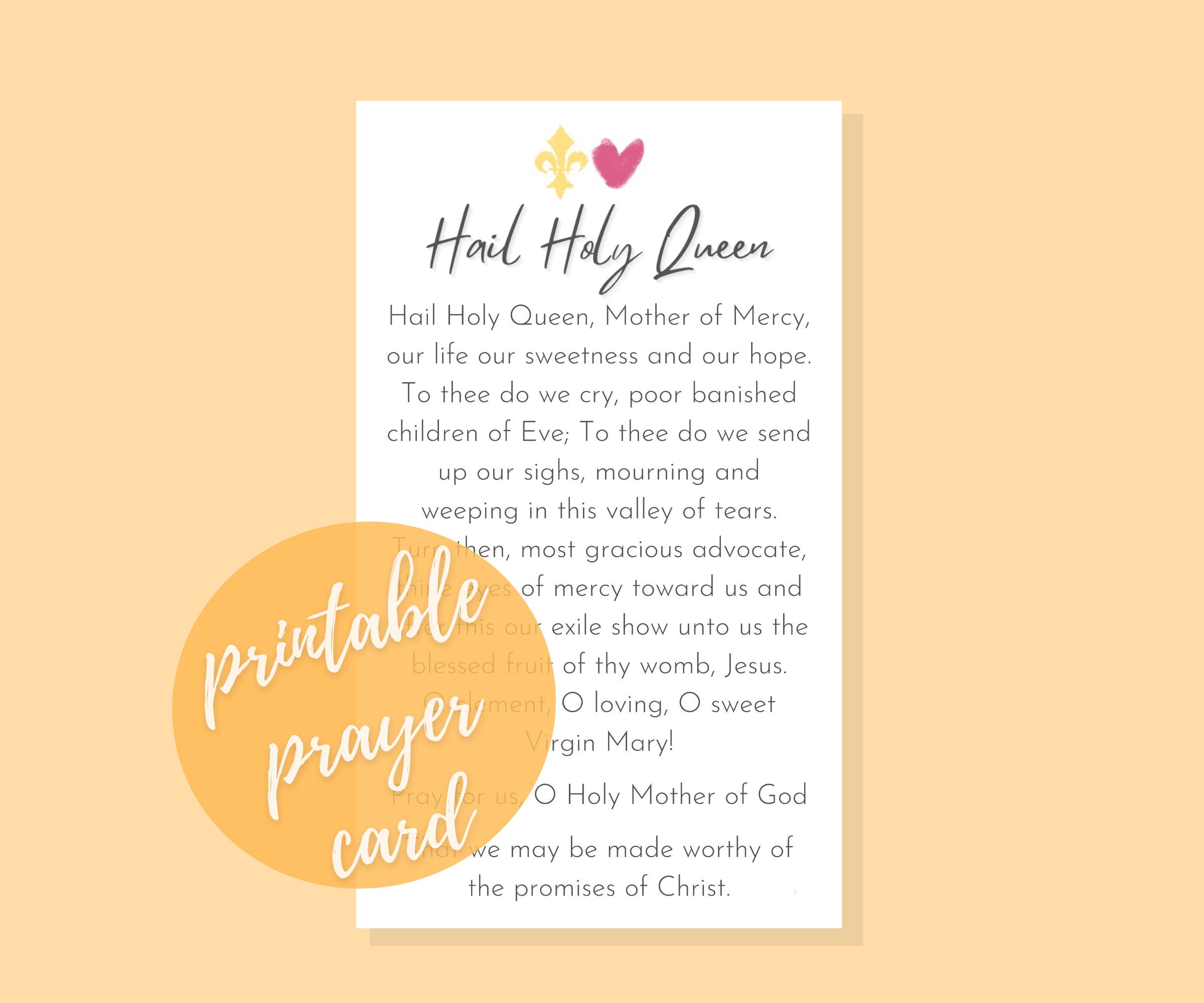 Hail Holy Queen Printable Prayer Card Salve Regina Virgin - Etsy Hong Kong