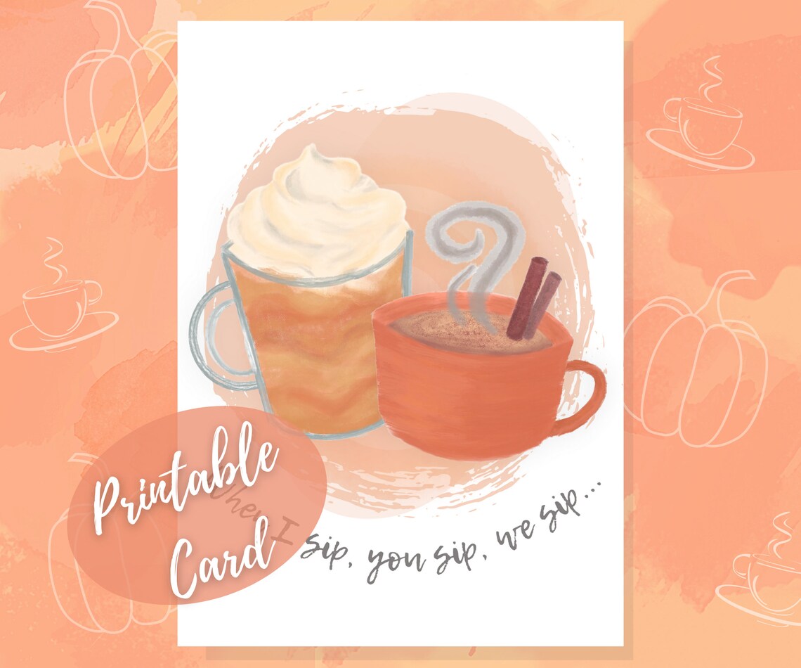 Printable Pumpkin Spice Latte Card When You Dip I Dip Pun - Etsy